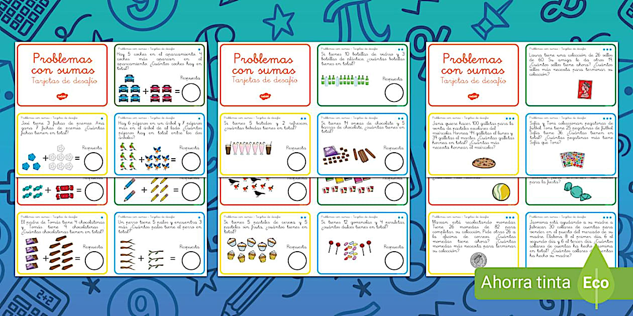 Tarjetas de desafío: Problemas con sumas (teacher made)