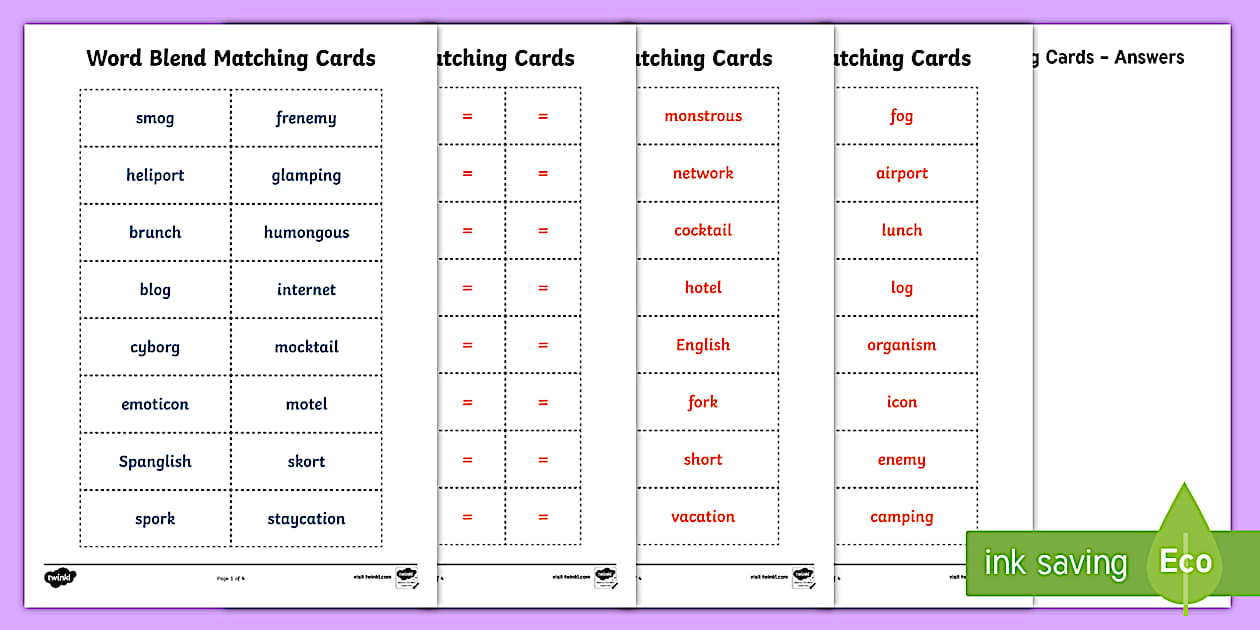 Word Blends Matching Cards - Twinkl