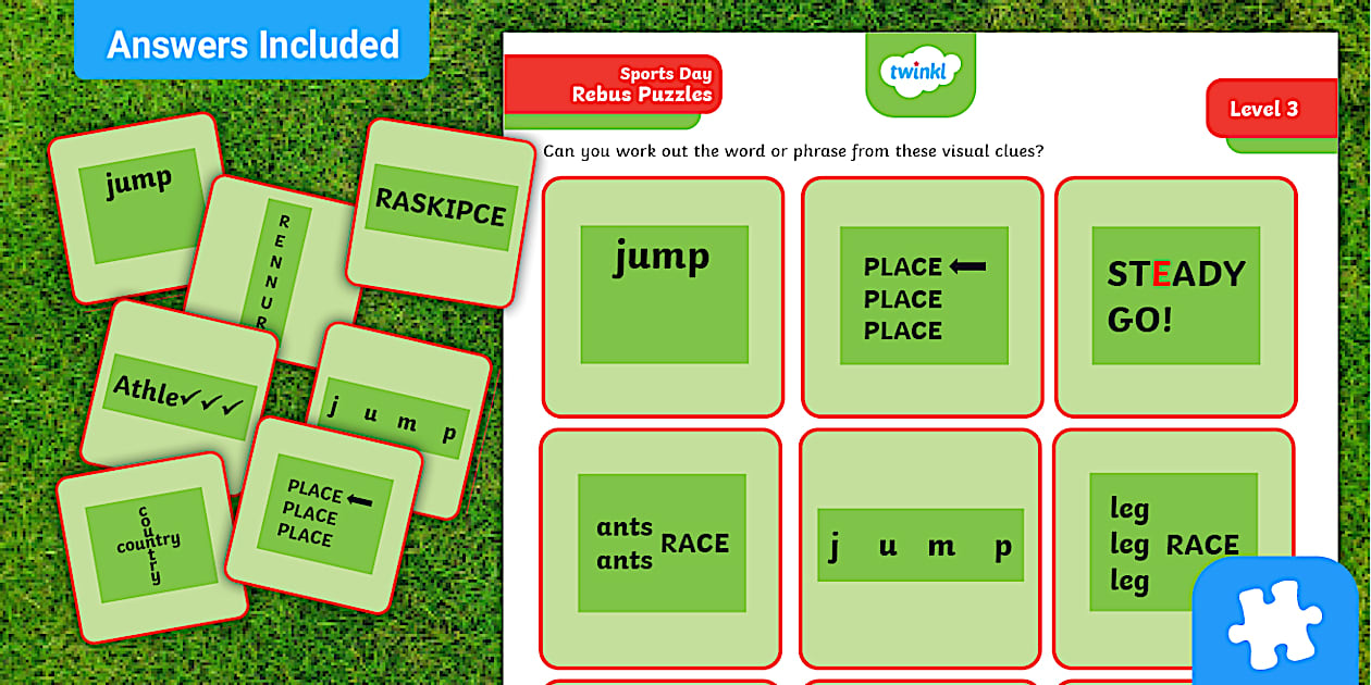 Sports Day Fun Rebus Puzzle Cards - Twinkl - Kids Puzzles