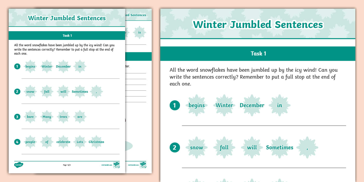 Winter Jumbled Sentences Activity Sheets (teacher made)