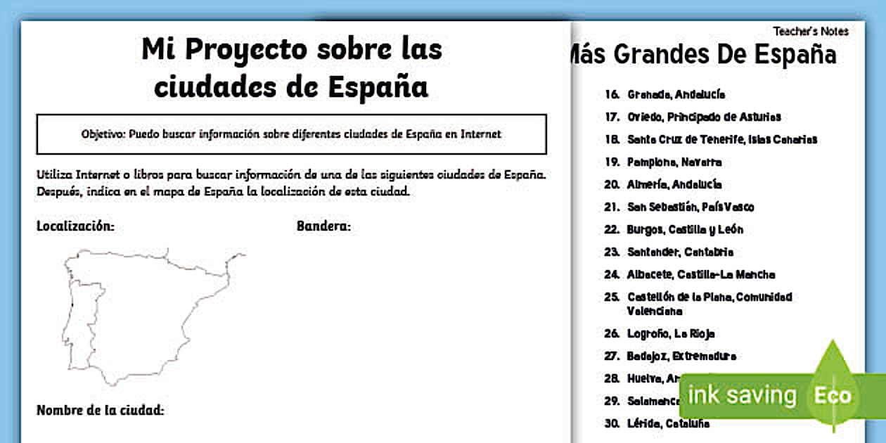 Cities of Spain Research Project Worksheet / Worksheet