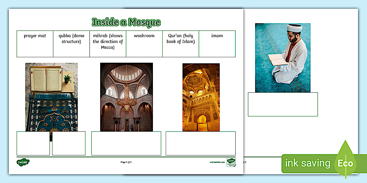 Inside a Mosque Photo Labelling Activity - Twinkl - KS1