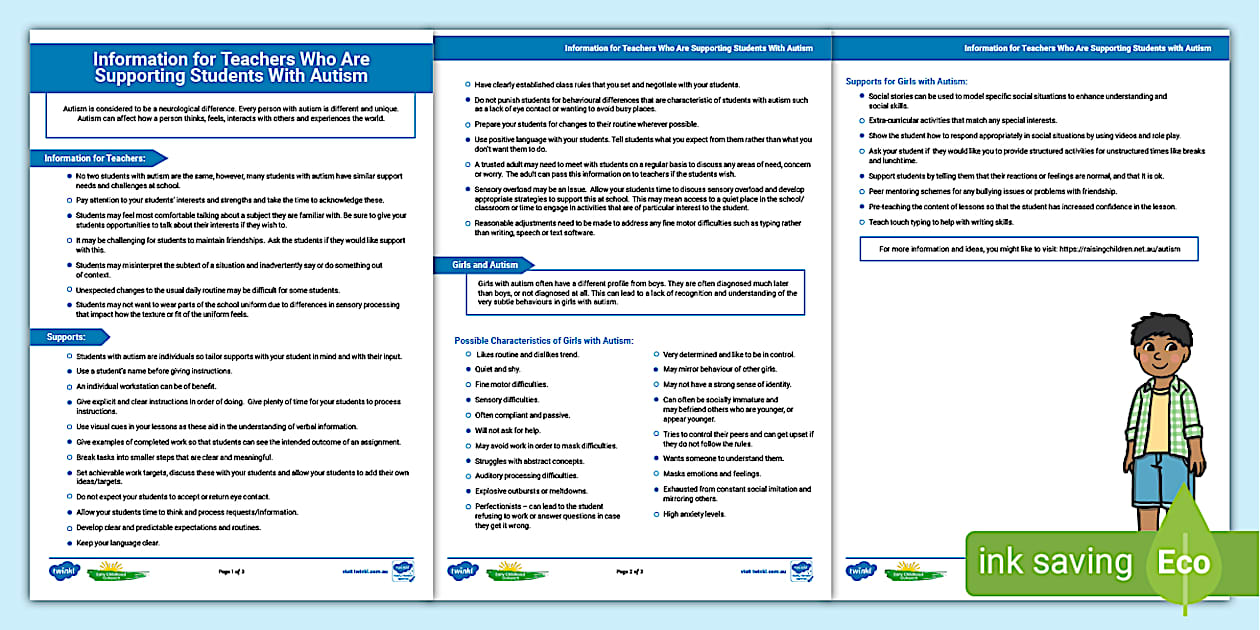 Information For Teachers Who Support Autistic Students