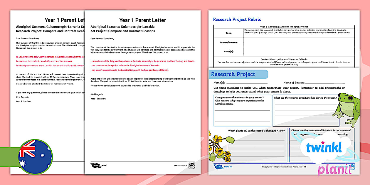 Year 1 HASS Geography Aboriginal Seasons Home Learning Tasks