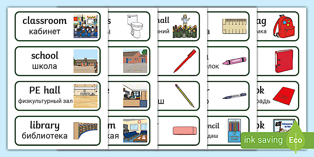 The School Aistear Role-Play Word Cards Russian Translations