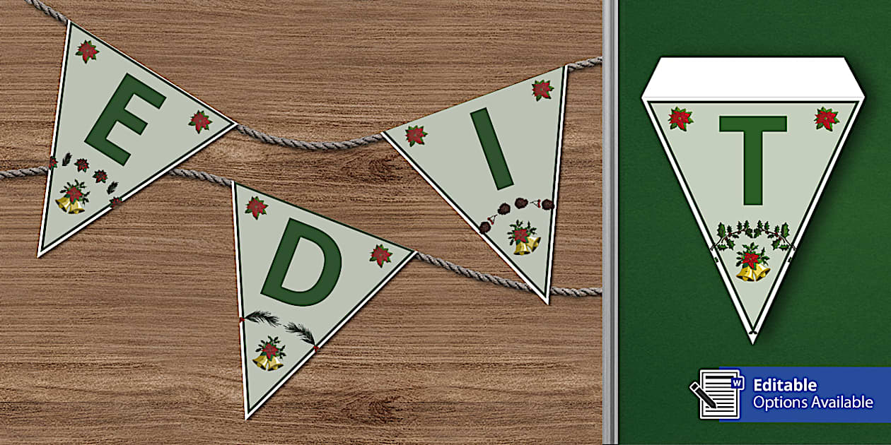 Botanical Christmas Themed Editable Display Bunting - Twinkl