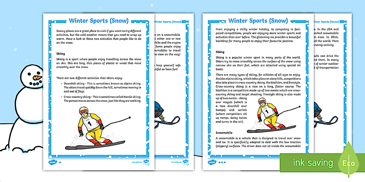 KS1 Winter Sports on Snow Differentiated Fact File - Twinkl