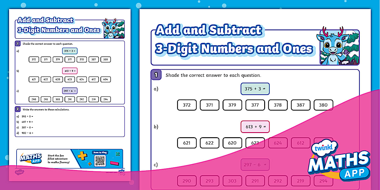 👉 Y3 Add and Subtract a 3-Digit Number and Ones Activity Sheet