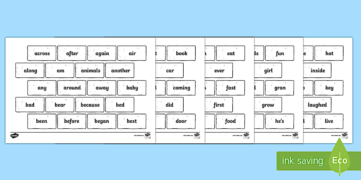 Editable 200 High Frequency Words Word Wall Worksheets
