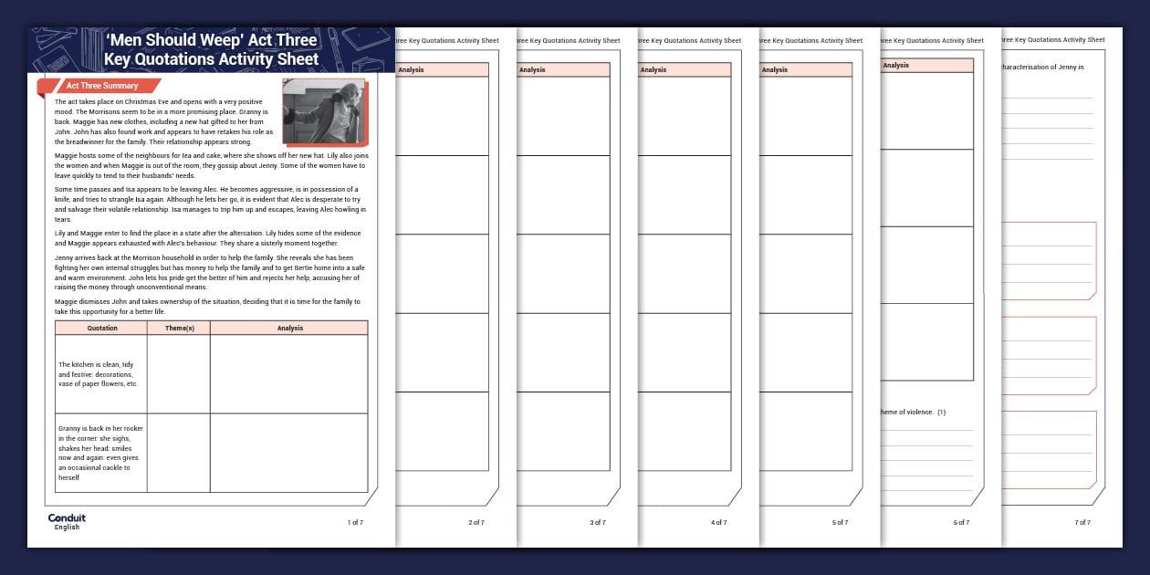 'Men Should Weep' Act Three Key Quotations Activity Sheet