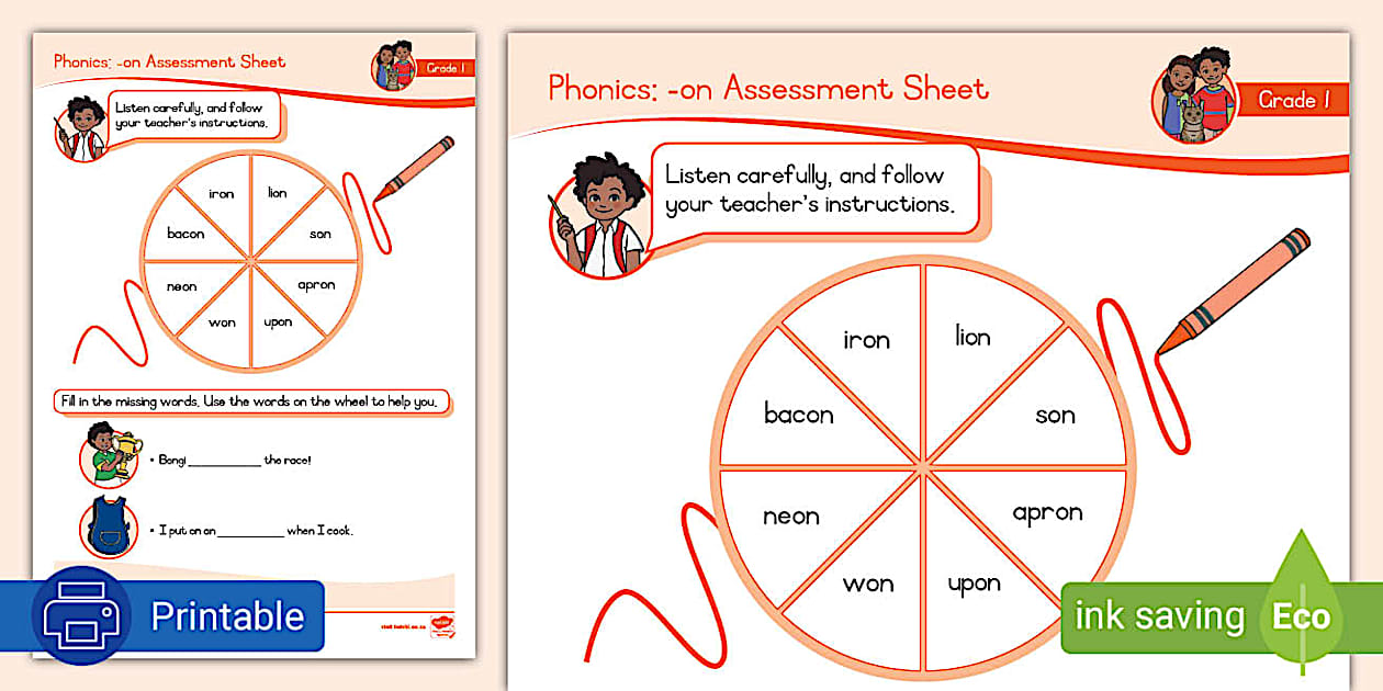 Grade 1 Phonics: -on Assessment Sheet