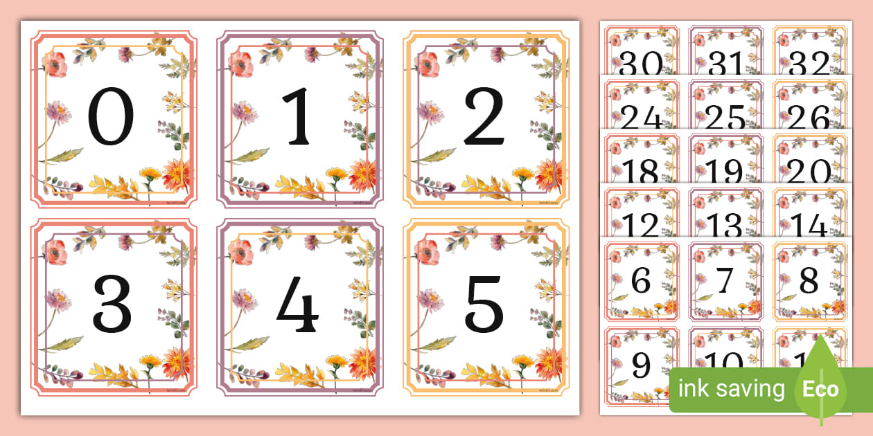 Wildflower Botanical-Themed Square Number Cards - Twinkl