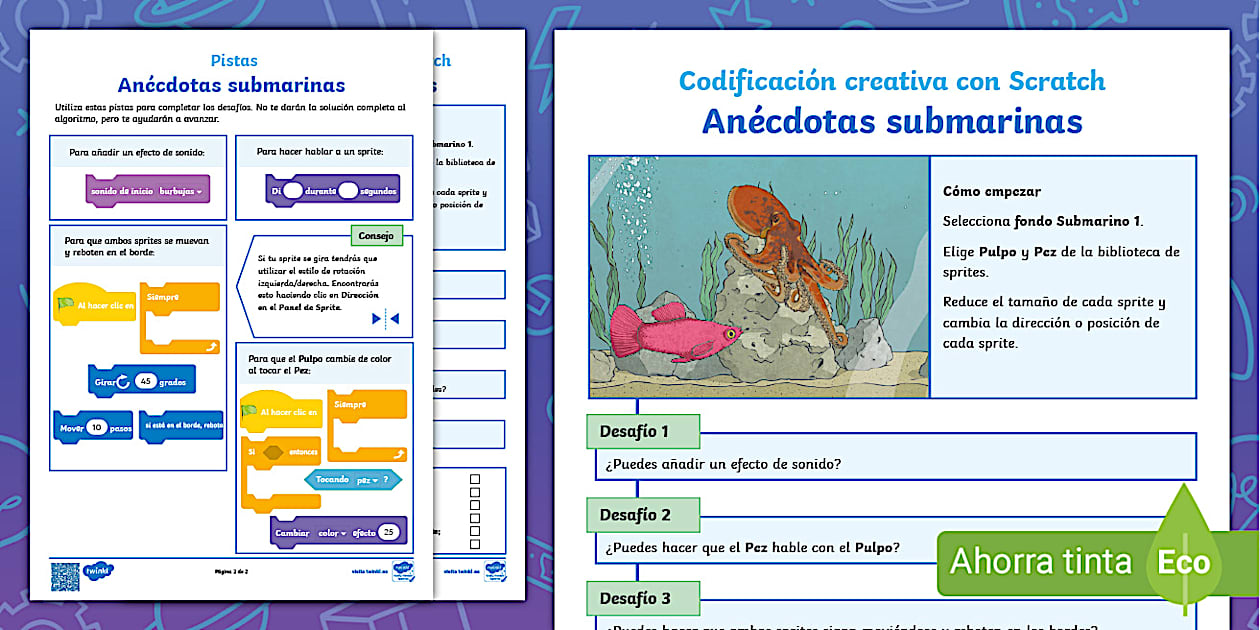 Ficha de actividad: Anécdotas submarinas - Scratch - Twinkl