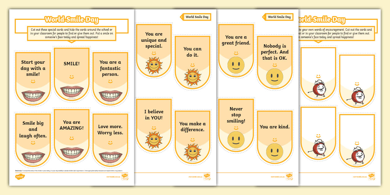 World Smile Day Hide A Smile Cards (teacher made) - Twinkl