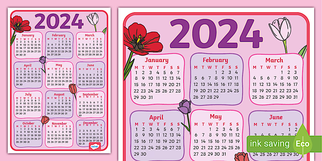 2024 Tulips-Themed Calendar for Kids: Download and Print!