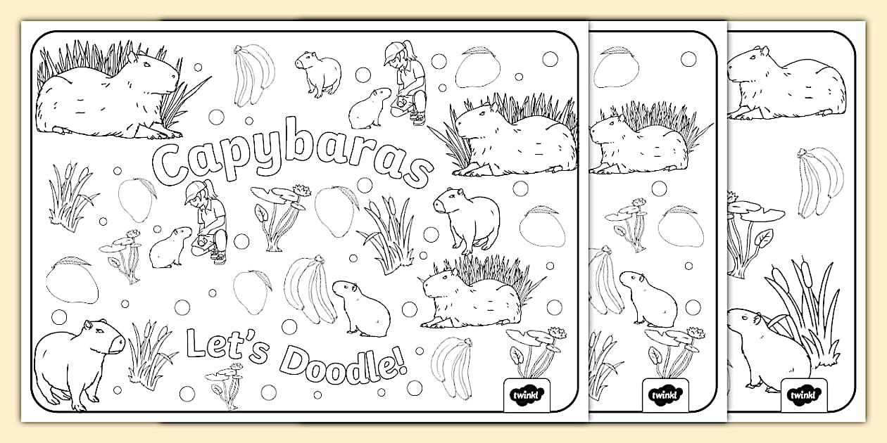 Capybara Doodle Colouring Pages - Twinkl - KS1 - Twinkl