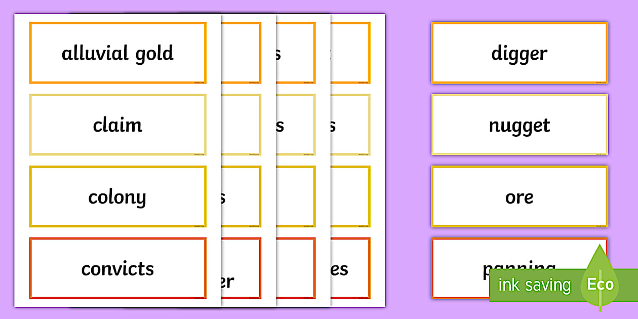 Gold Rush Word Cards