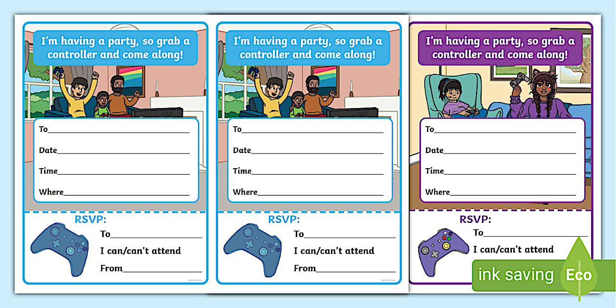 Gaming Party Invitations (teacher made) - Twinkl