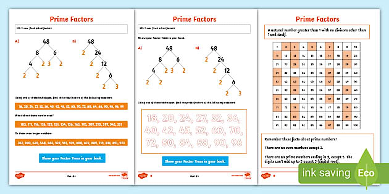 Black and White Prime Factorization worksheet Worksheet Pack