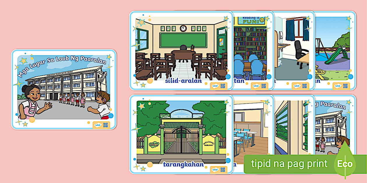Mga Lugar Sa Loob Ng Paaralan Flashcards | Philippines | Twinkl