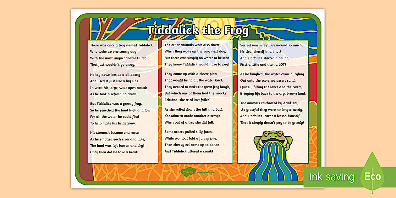 Tiddalick the Frog Inspired Poem A4 Display Poster - Twinkl