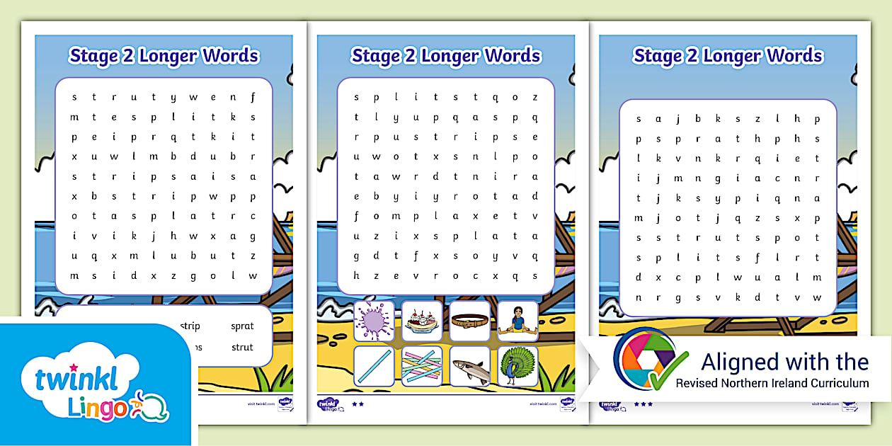 NI Phonics Stage 2 Longer Words Differentiated Wordsearch