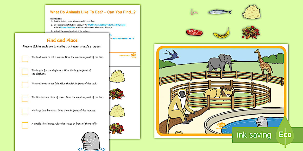 SA What Do Animals like to Eat? Can You Find...? Poster and Prompt Card ...