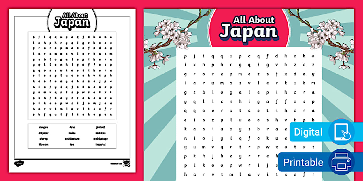 All About Japan Word Search for 3rd-5th Grade