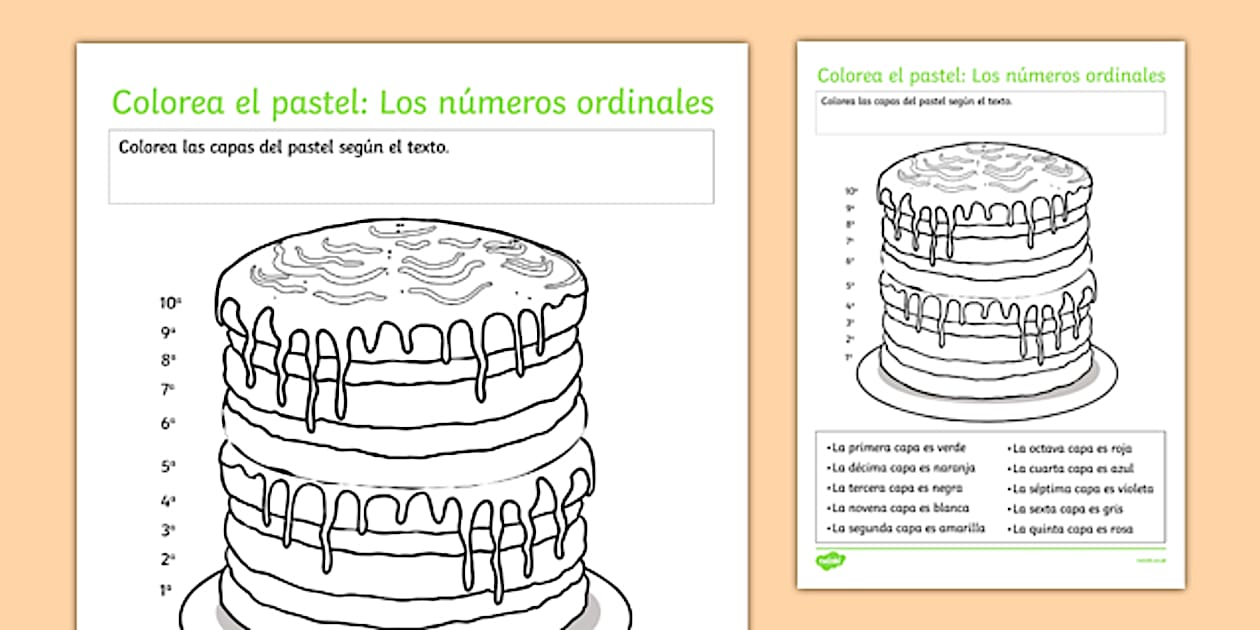 Colorea el pastel: Los números ordinales Ordinal Numbers Worksheet ...