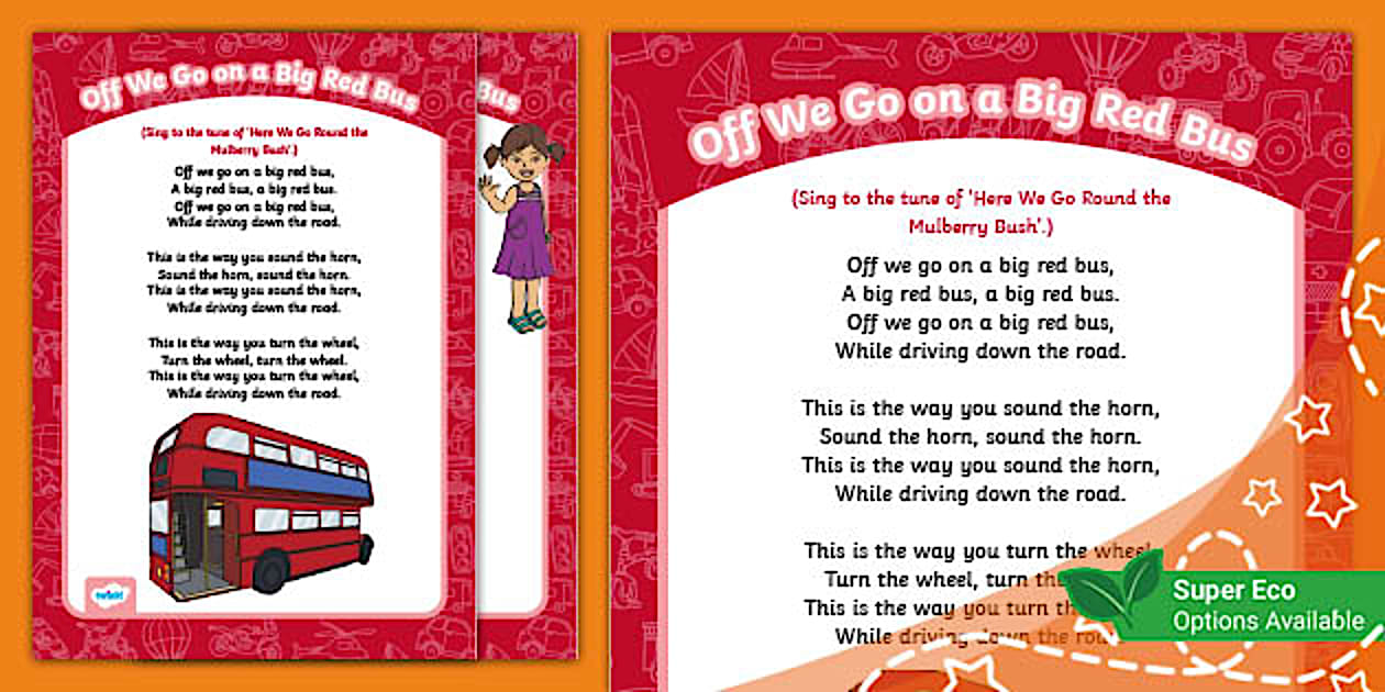 Off We Go on a Big Red Bus Song Sheet | EYFS Songs - Twinkl