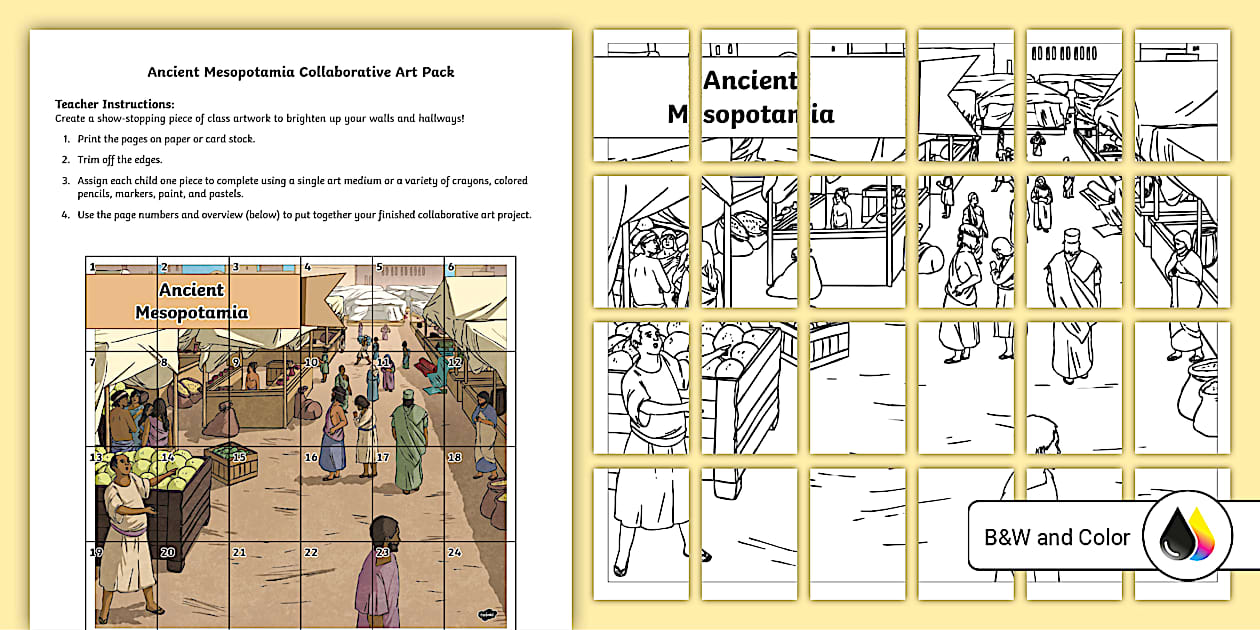 Ancient Mesopotamia Collaborative Art Pack for 6th-8th Grade