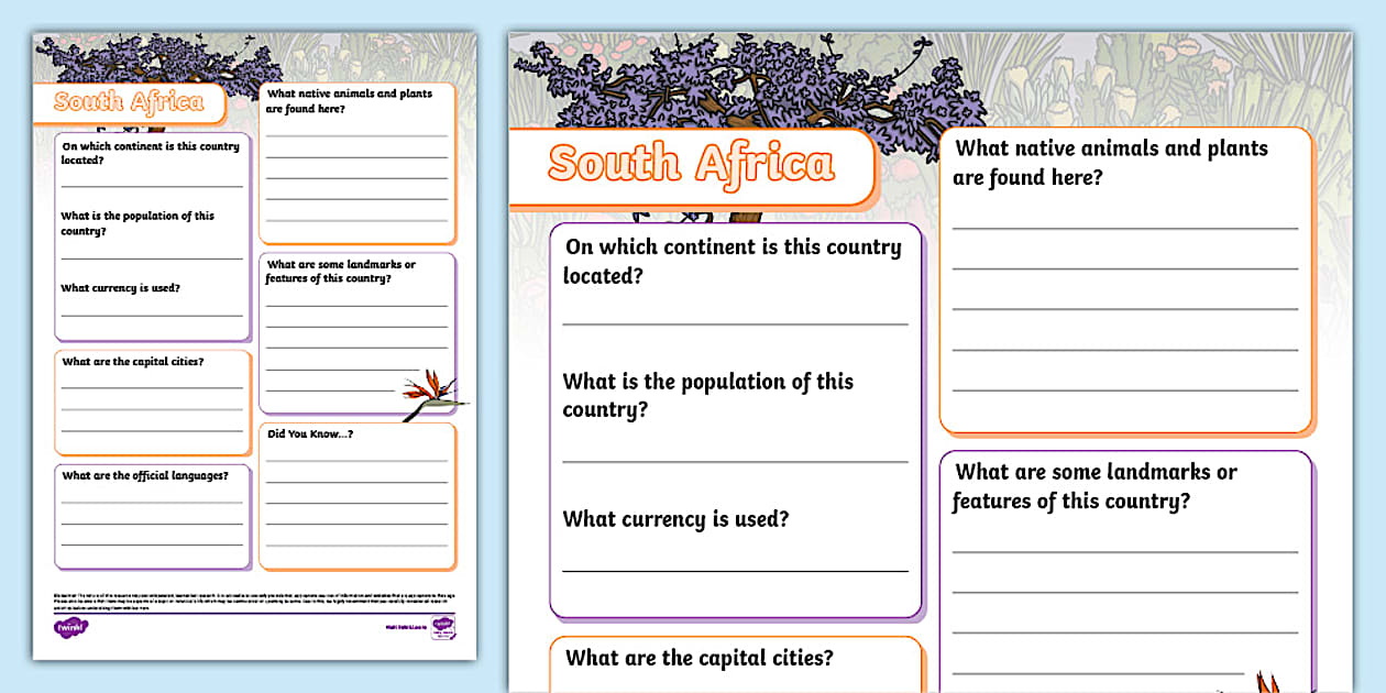 KS1 South Africa Fact File Template (teacher made) - Twinkl