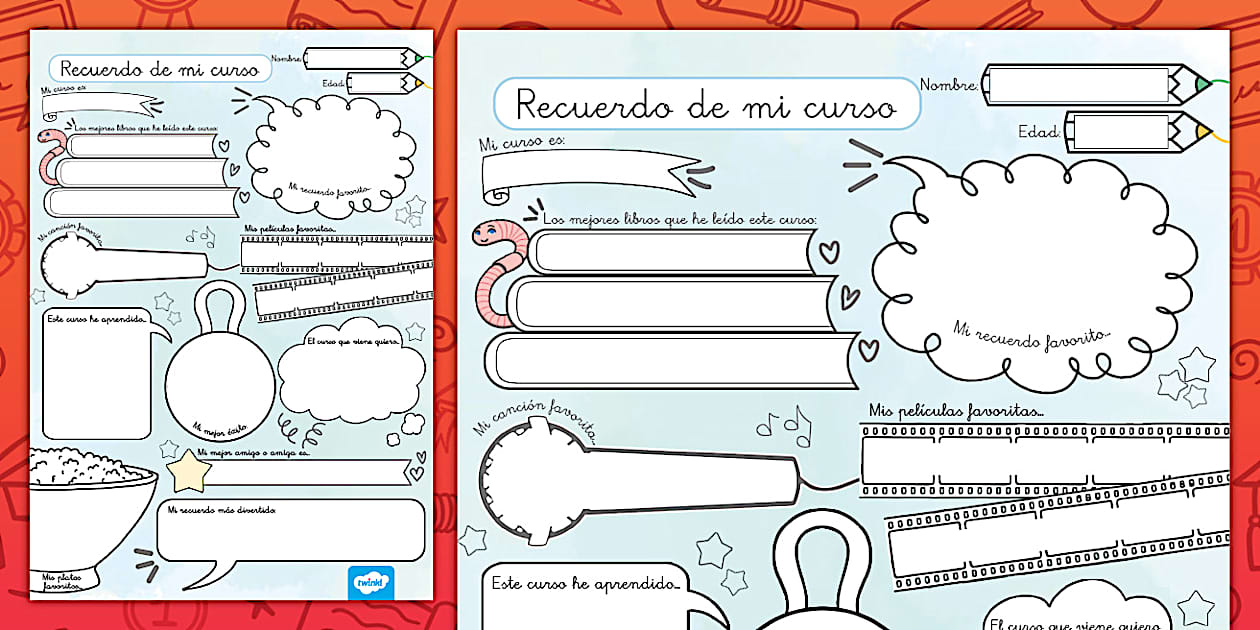 Ficha de actividad: Recuerdo de mi curso - Twinkl