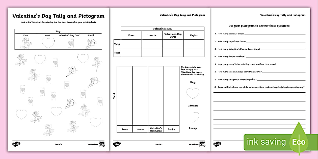 👉 Valentine's Day Tally and Pictogram Activity Sheet
