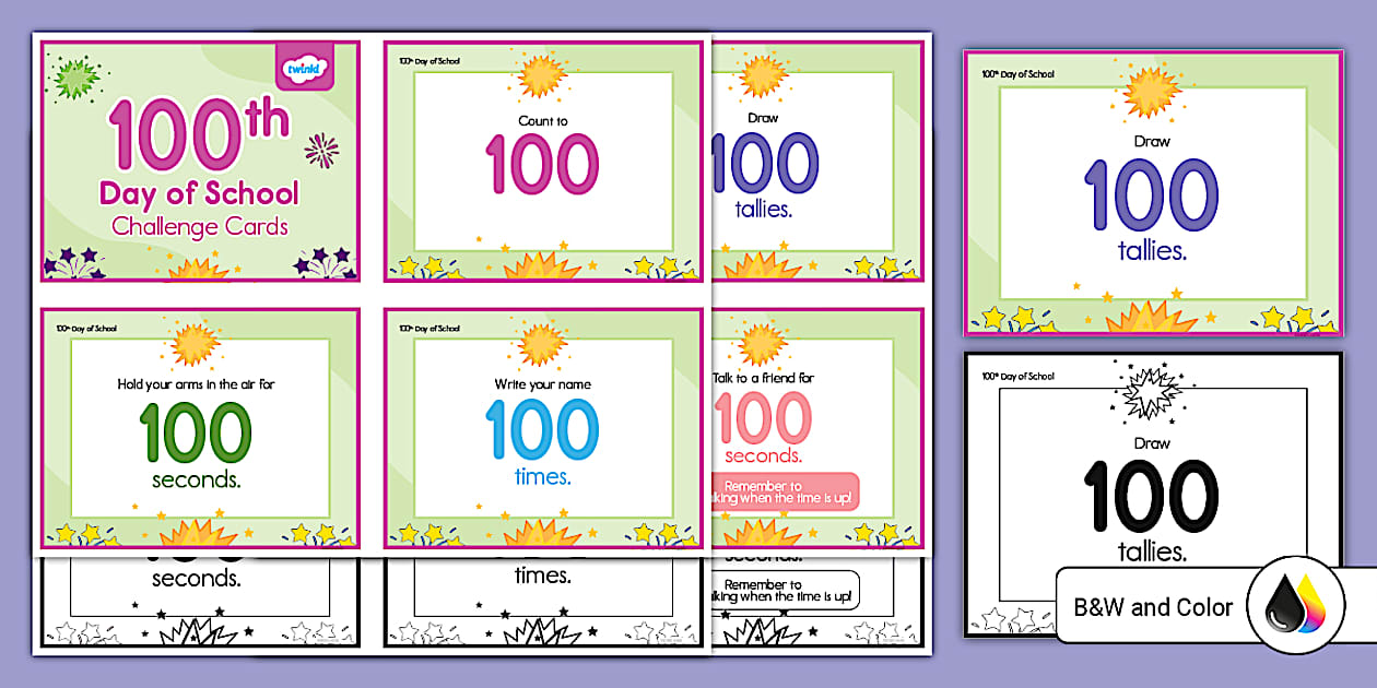 100th Day of School Challenge Cards | Resource | Twinkl USA