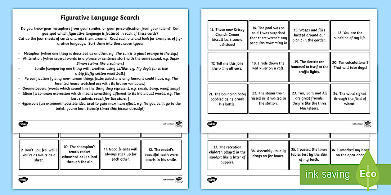 Editable Year 5 and 6 Figurative Language Differentiated Sorting Cards