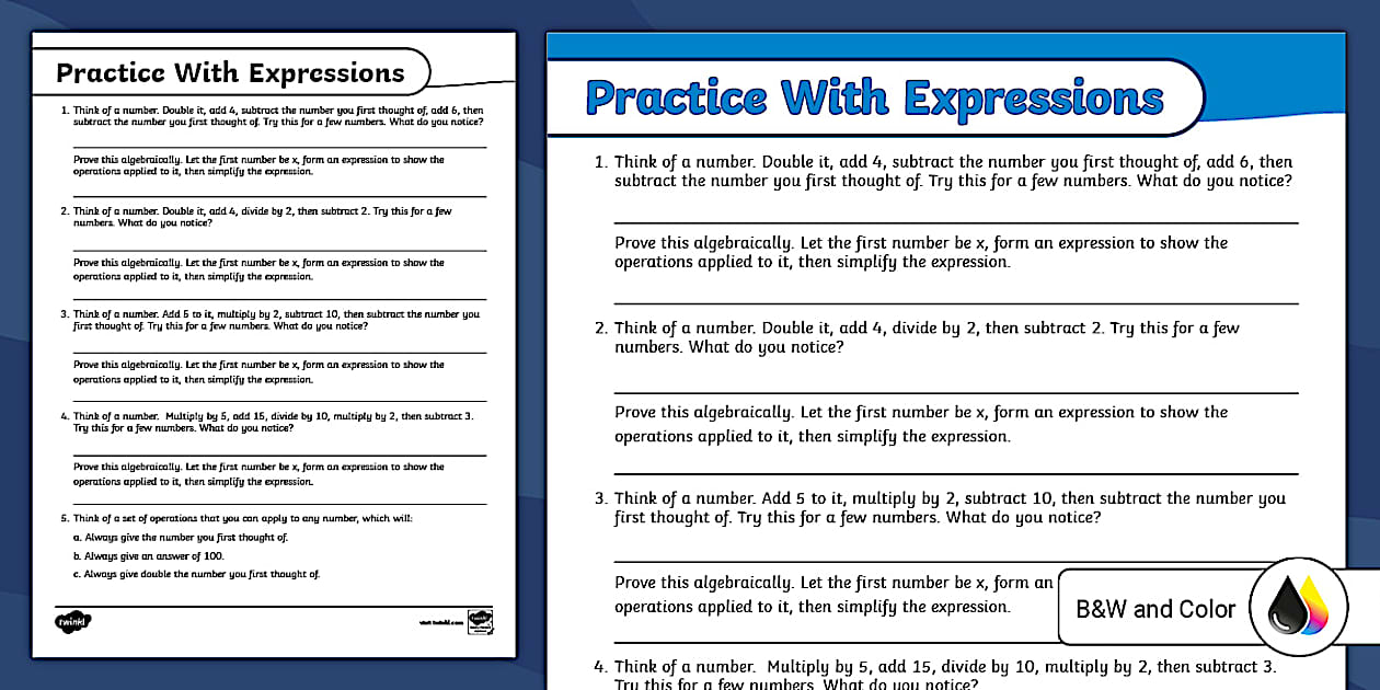 Fifth Grade Practice With Numerical Expressions Worksheet