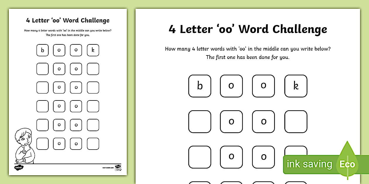 4 Letter 'oo' Word Challenge (l'enseignant a fait) - Twinkl