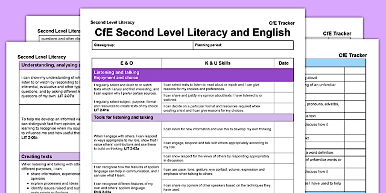 Literacy and English CfE Second Level Tracker (Teacher-Made)