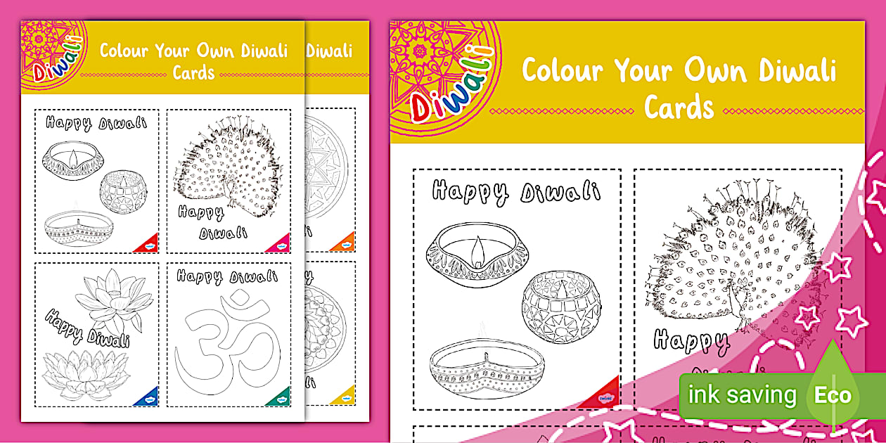 Colour Your Own Hindu Diwali Cards