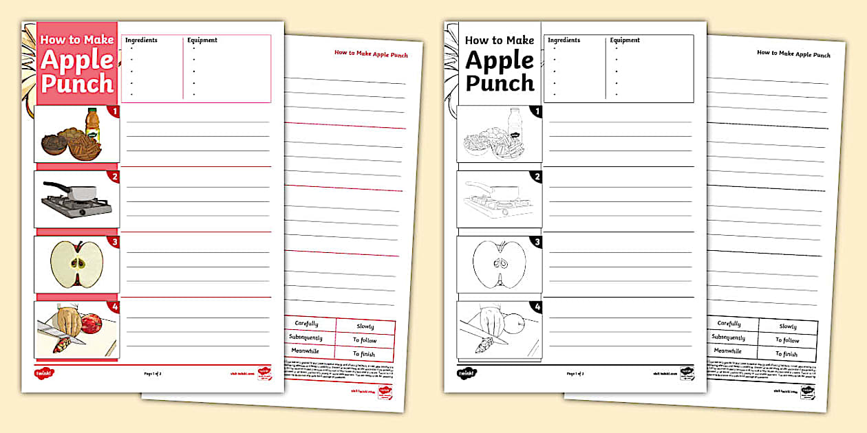 How to Make Apple Punch Instruction Writing (teacher made)