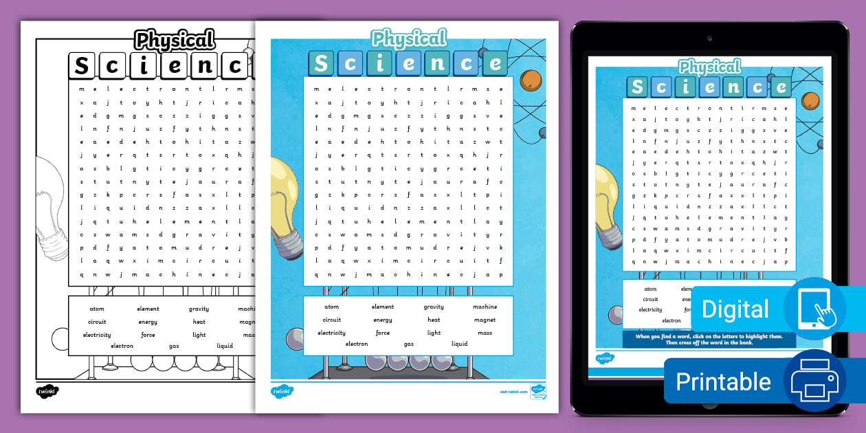 Tier 3 Physical Science Vocabulary Word Search - Twinkl