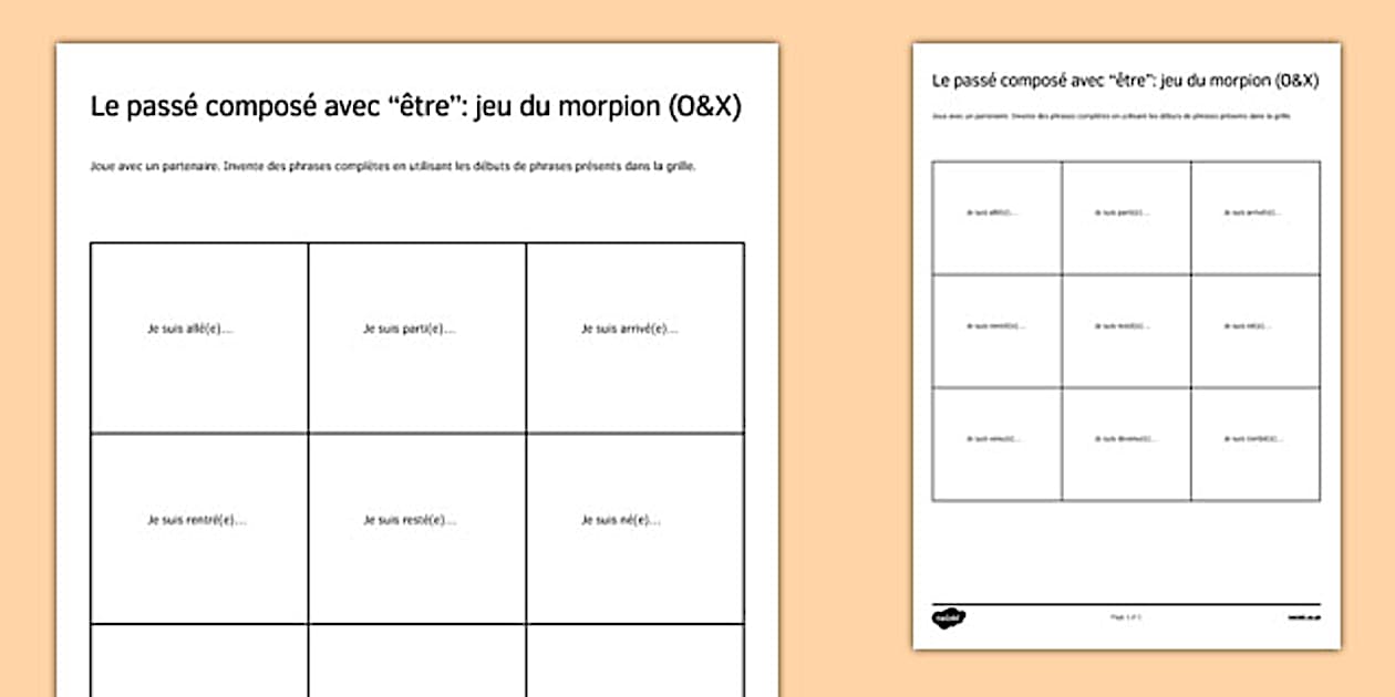 Le passé composé avec ETRE : jeu du morpion (teacher made)