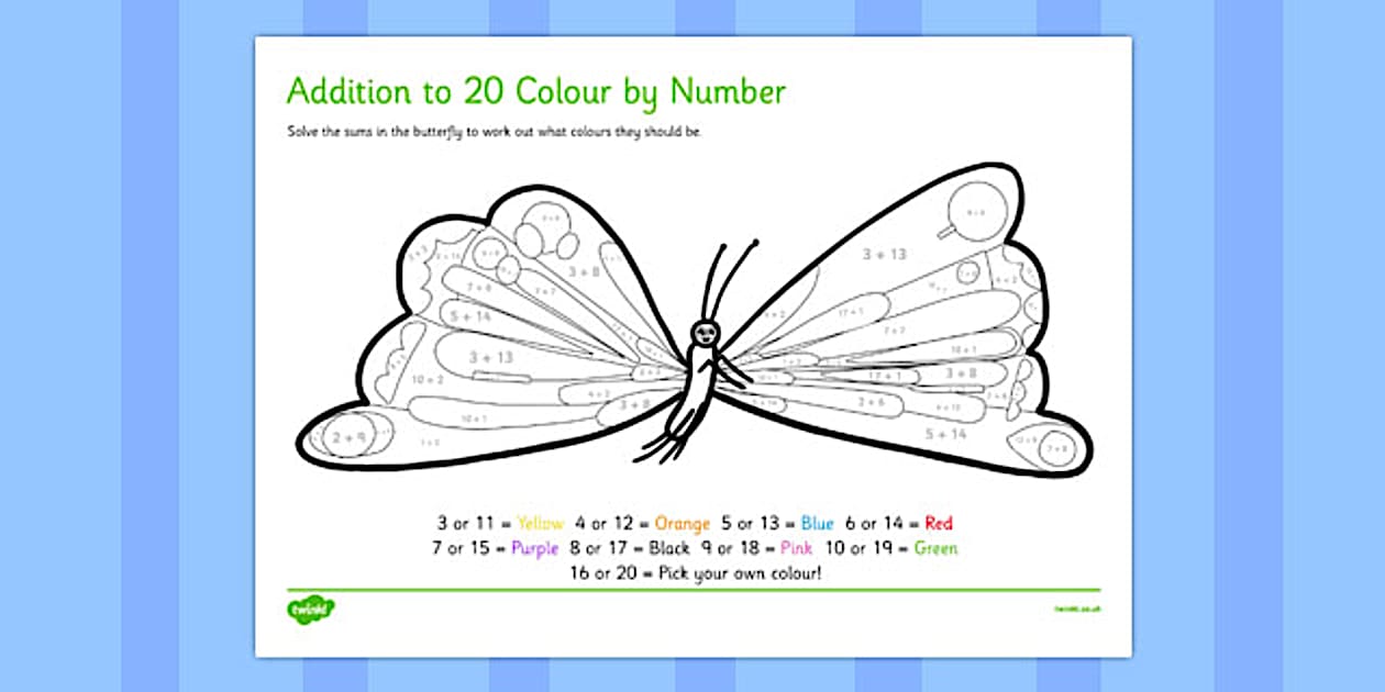 Butterfly Colour by Number Addition to 20 to Support Teaching on The Very