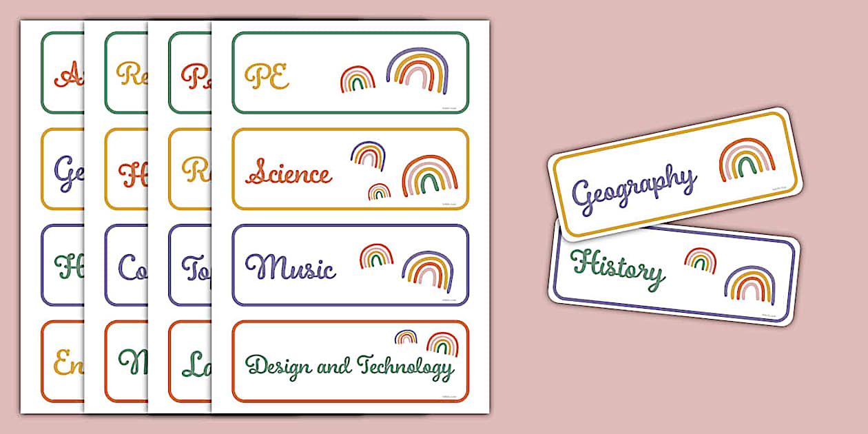 Muted Rainbow Themed Subject Labels (teacher made) - Twinkl
