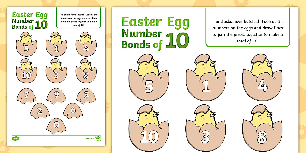 Easter Eggs Number Bonds to 10 Worksheet (Teacher-Made)