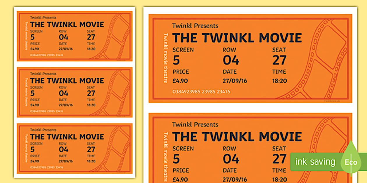 Cinema Ticket Template for Cinema Role play (teacher made)