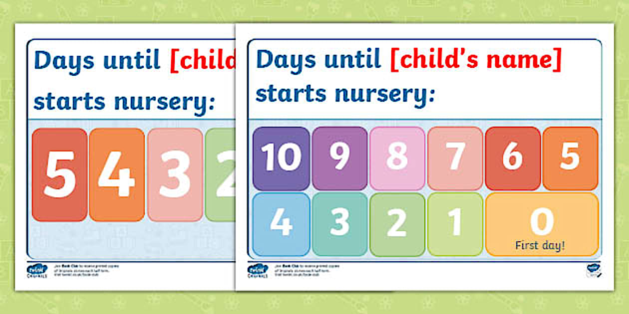 Personalised Countdown to Nursery Word Document - Twinkl