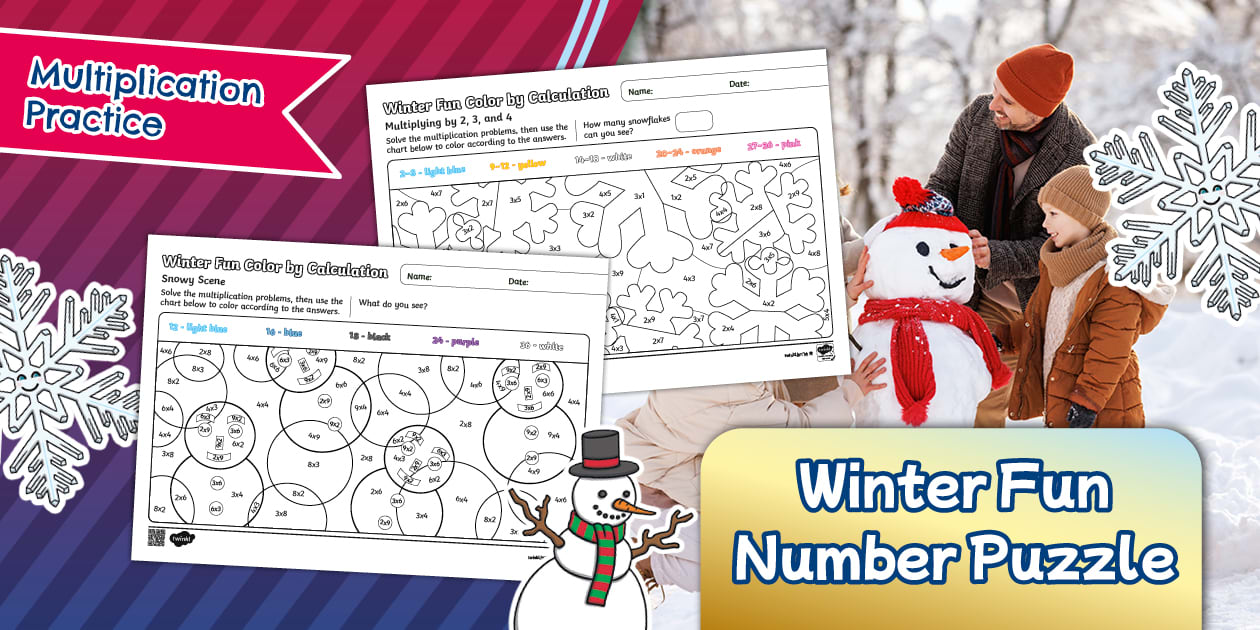 数字パズルぬり絵【冬】 Winter Fun Color by Calculation