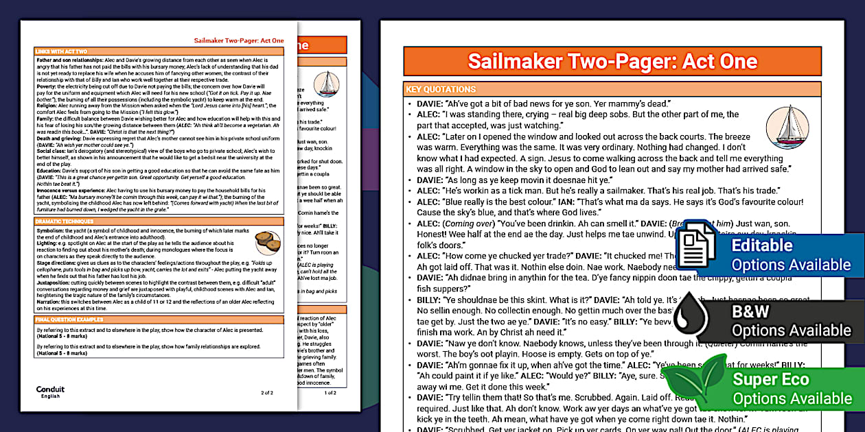 Sailmaker Two-Pager: Act One (Teacher-Made) - Twinkl